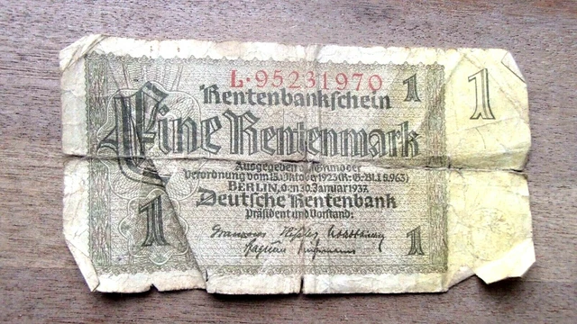 GERMAN EINE ONE Rentenmark Banknote Berlin 1937 Rare Vintage Money £4. ...