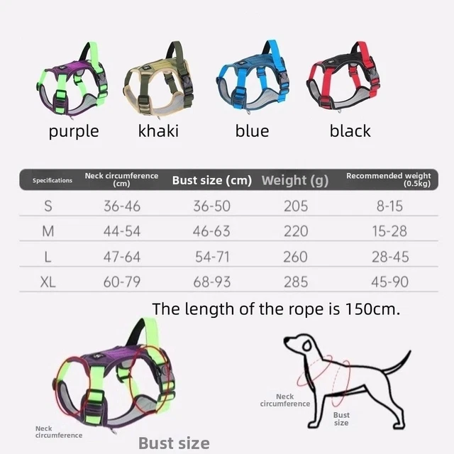 REFLECTIVE DOG CHEST Strap Multi-Point Adjustment Dog Leash Pet Dogs ...