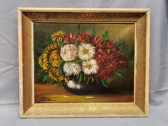 ANCIEN TABLEAU / Huile sur Toile signée ANNY . bouquet de fleurs EUR 29,00 - PicClick FR