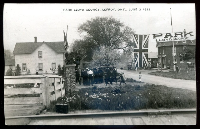 BANDIERA LEFROY ONTARIO 1923 Park Lloyd George. Cartolina foto reale ...