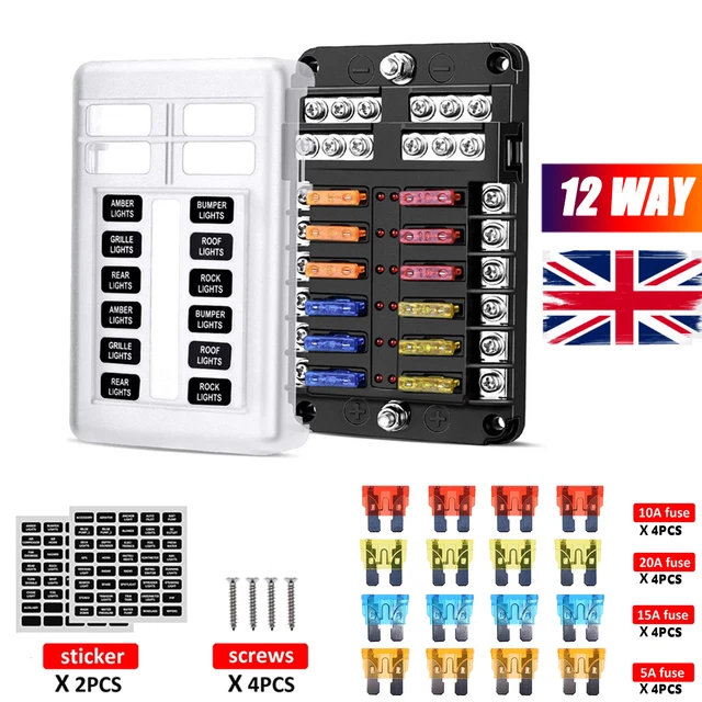 12 WAY BLADE Fuse Box Distribution Bar Bus Boat Car Kit Marine Holder ...