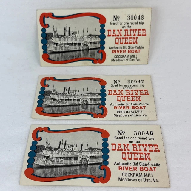 VINTAGE DAN RIVER Queen Side Paddle River Boat Tickets 1967 - 1970’s ...
