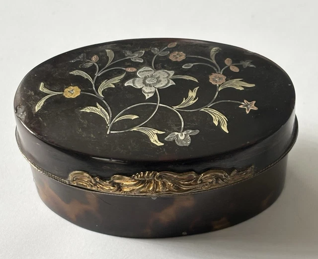 ANTIQUE GEORGIAN FAUX Tortoiseshell Snuff Box Gold & Silver Inlay Pique ...