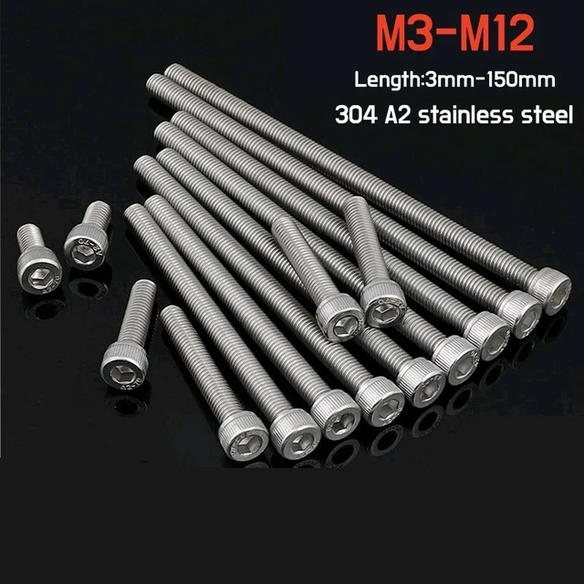 A2 STAINLESS HEX Socket Cap Head Screws Allen Key Bolt M3M4M5M6M8M10M12 ...