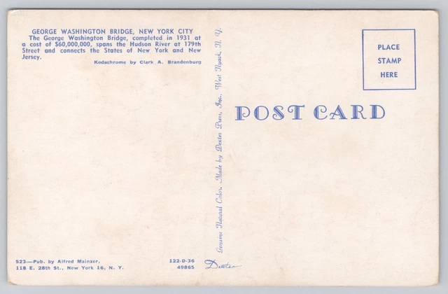 VINTAGE GEORGE WASHINGTON Bridge NYC Color Postcard by Dexter Press £5. ...