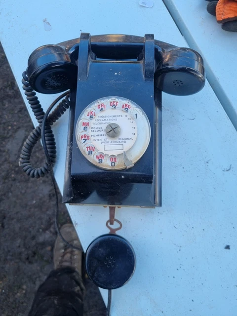 VINTAGE FRENCH BAKELITE PTT Rotary Wall Mounted Telephone letat ...