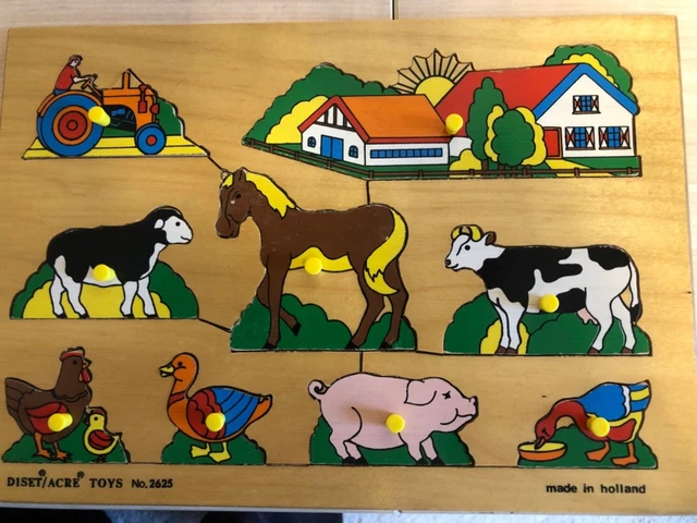 VINTAGE FARM ANIMAL Jigsaw Puzzle Wooden inset Puzzle DISET / ACRE TOYS ...