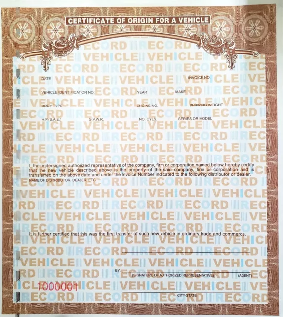 100 BLANK CERTIFICATE of Origin MSO MCO Form-Bikes Trikes Trailers Dune ... 100 BLANK CERTIFICATE of Origin MSO MCO Form-Bikes Trikes Trailers Dune ...