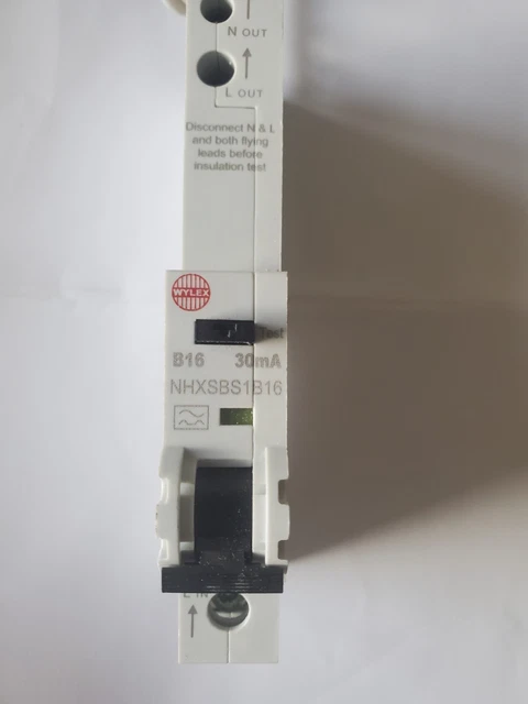 WYLEX NHXSBS1B16 16A RCBO Type A 30mA B Curve 6kA Single Pole £8.63 ...