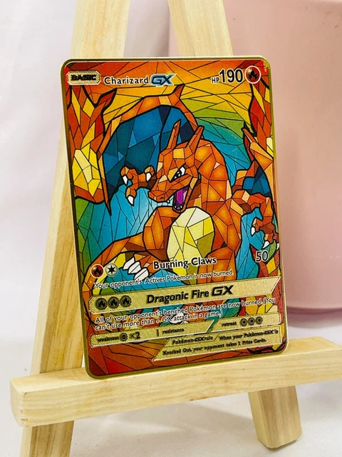CHARIZARD STAINED GLASS Edition GX 190HP Gold Metal Pokémon Card EUR 10 ...