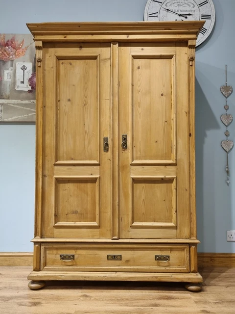ANTIQUE PINE LOCKABLE Locking Wardrobe Armoire Linen Cupboard £550.00 ...