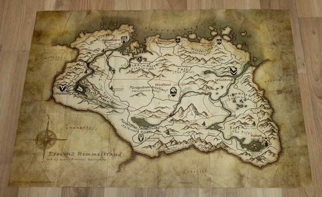 THE ELDER SCROLLS V Skyrim mappa/poster raro 57x43cm PS3 PS4 Xbox One ...