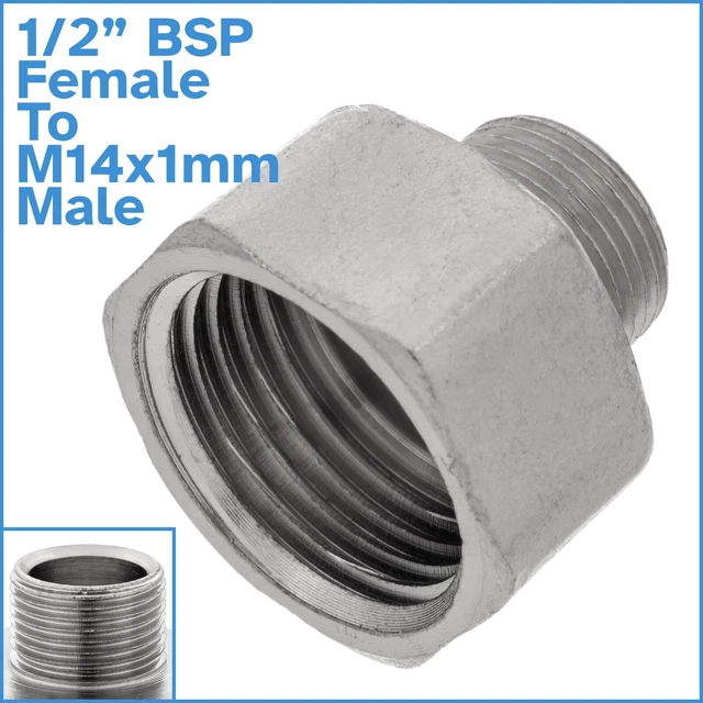1/2& BSP FEMALE To M14 x 1mm Male Pipe Reducer Fine Thread Nickel ...
