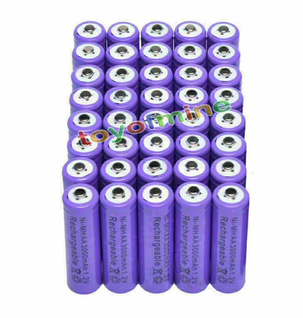40X AA 3000MAH 1.2V Ni-MH 2A Purple Color Rechargeable Battery Cell for ...