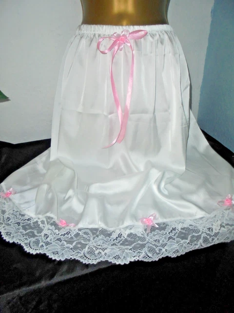 STUNNING VTG silky ICE WHITE satin half slip cd/tv 30 - 50 BNWOT pink ...