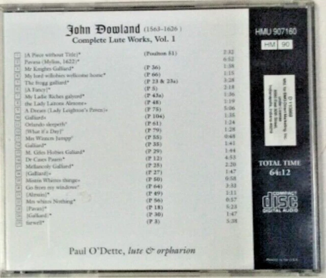 JOHN DOWLAND COMPLETE Lute Works Vol.1 Audio CD MINT! $23.15 - PicClick CA