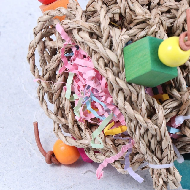STRAW PAPER STUFFING Birds Chewing Toy Parrot Straw Weaving Basket ...