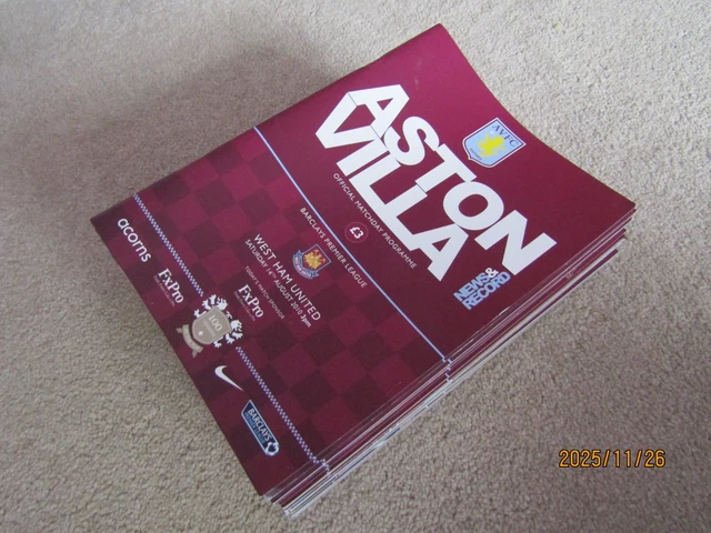 2010/11 SEASON ASTON VILLA Home Matchday Programmes x 18 £10.80 ...