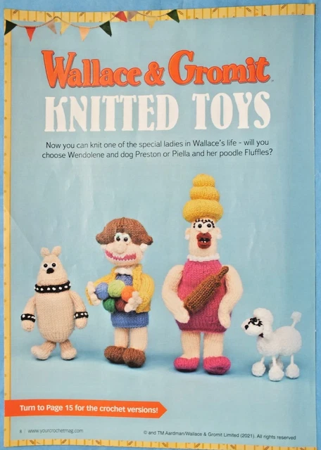 MAGAZINE PULLOUT WALLACE & Gromit Wendolene Preston Piella Toy Knitting ...