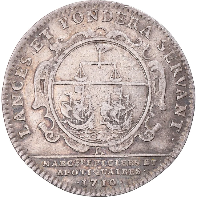 [#344659] FRANCE, TOKEN, Louis XIV, Corporation, Apothicaires, 1710, EF ...