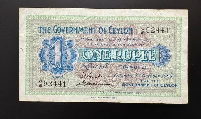 SCARCE 1939 GOVERNMENT of Ceylon 1 Rupee Banknote £55.00 - PicClick UK