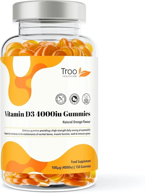 VITAMIN D3 4000IU - 150 Natural Orange Flavour Chewable Gummies - Five ...