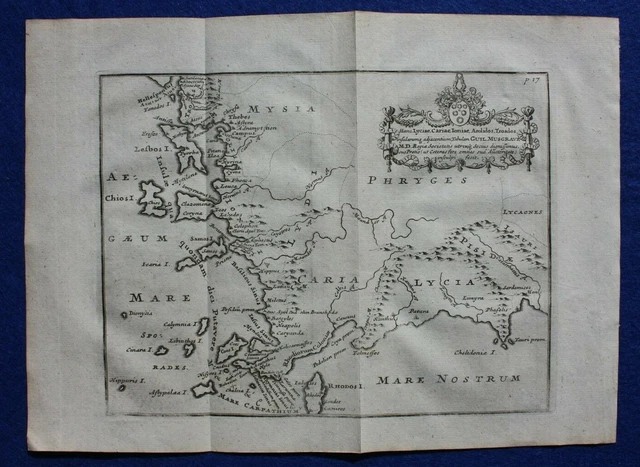 ANCIENT TURKEY, RHODES, original antique map, POMPONIUS MELA, Reynolds ...