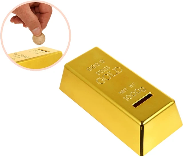 GOLD BAR COIN Bank Gold Bullion Bar Piggy Bank Brick Coin Saving Money ...