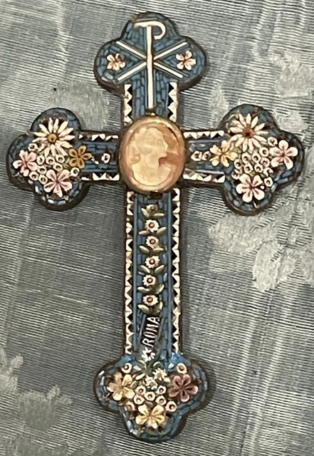 CROIX MICRO-MOSAÏQUE 19ÈM XIXèm Camée d'après l'antique Souvenir Grand ...