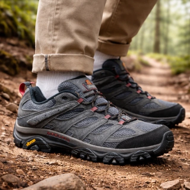 MERRELL MOAB 3 Hiking Shoes Mens 10 Beluga Gray Leather Vibram Trail ...