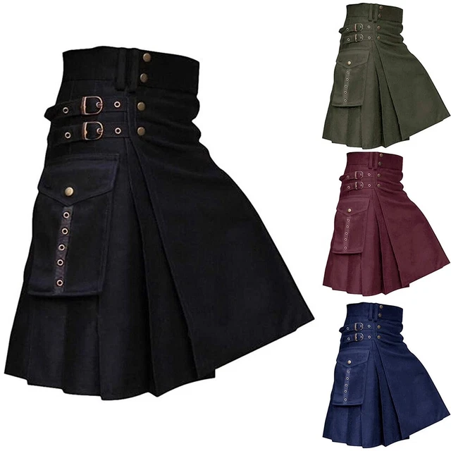 SOLID COLOR SCOTTISH Festival Men's Traditional Kilt Medieval Skirt Red ...