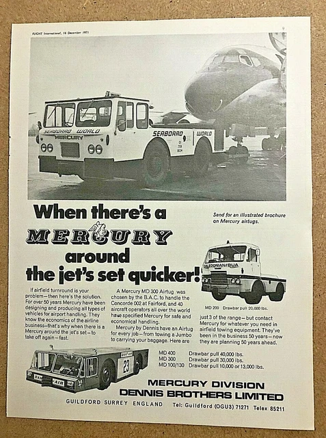 1971 AIRCRAFT ADVERT MERCURY DIVISION DENNIS BROTHERS DRAWBAR TOOL ...