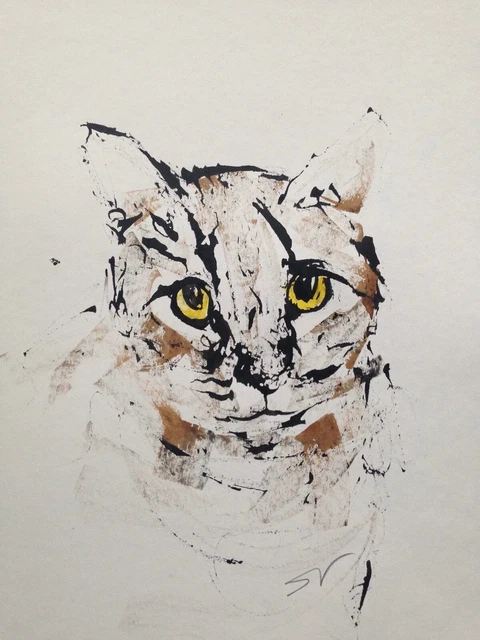 ORIGINAL SIGNED INK sketch painting of a Tabby Cat A4 approx. EUR 23,43 ...
