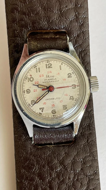 VINTAGE MILITARY ELCO 17 Jewels Incabloc Watch Elco small Military ...