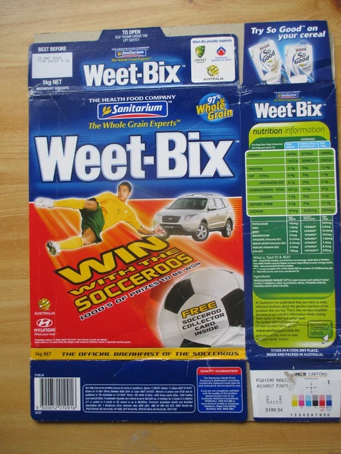 EMPTY CEREAL BOX Packet Sanitarium Weet-Bix "Socceroo Collector Cards ...