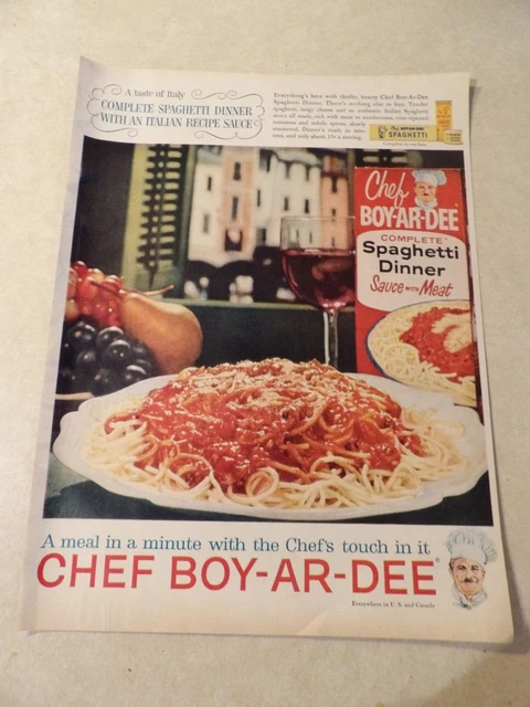 VINTAGE 1962 AD CHEF BOY-AR-DEE Complete Spaghetti Dinner £6.49 ...