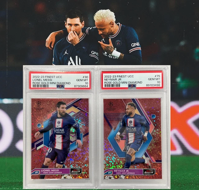 2022-23 TOPPS FINEST UCC Lionel Messi & Neymar or rose mini-diamant /50 ... 2022-23 TOPPS FINEST UCC Lionel Messi & Neymar or rose mini-diamant /50 ...