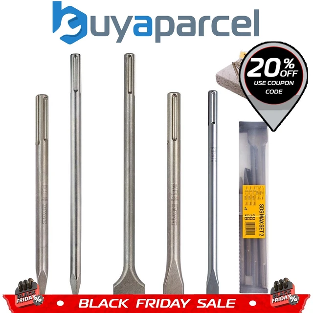 DEWALT SDSMAXSET2 5 Piece SDS Max Flat Chisel & Point Set Concrete 300 ...