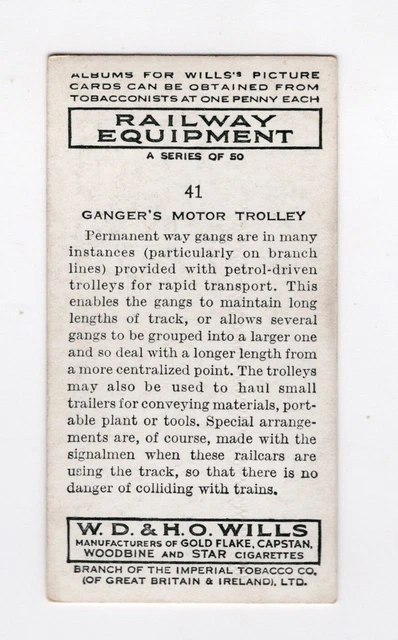 WILLS - RAILWAY Equipment 1934. Ganger’s Motor Trolley $3.99 - PicClick AU