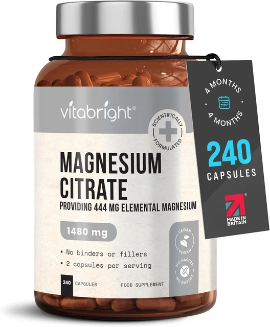 MAGNESIUM CITRATE CAPSULES 1480Mg, 4 Months High Strength Magnesium ...