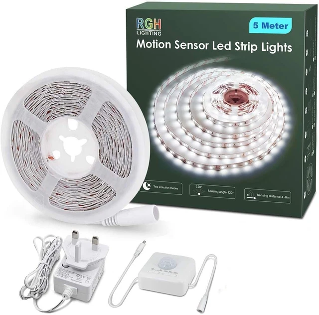 RGH LIGHTING MOTION Sensor Led Strip Lights 5 Meters 6000K White Led ...