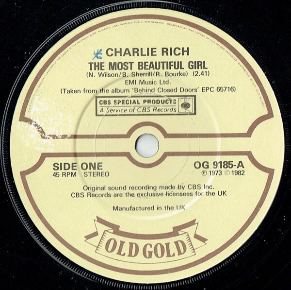 CHARLIE RICH - The Most Beautiful Girl / Behind Closed Doors - Used V - B8100z EUR 10,87 ...