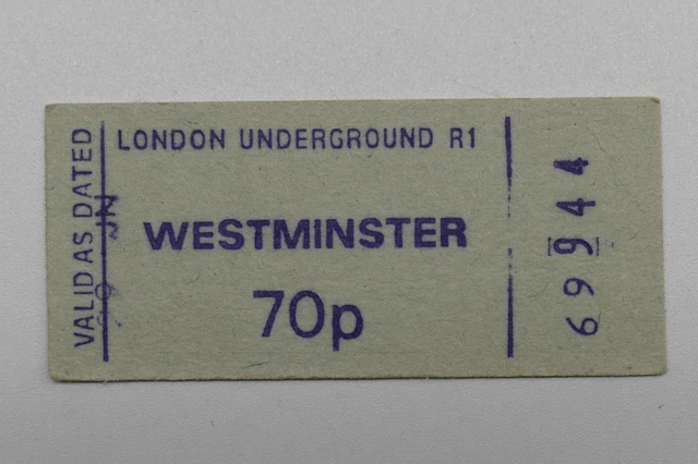 LONDON UNDERGROUND RAILWAY Ticket Westminster #69944 £3.00 - PicClick UK