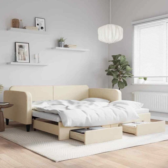 LIT DE JOUR avec gigogne et tiroirs crème 100x200 cm tissu EUR 754,98 ...