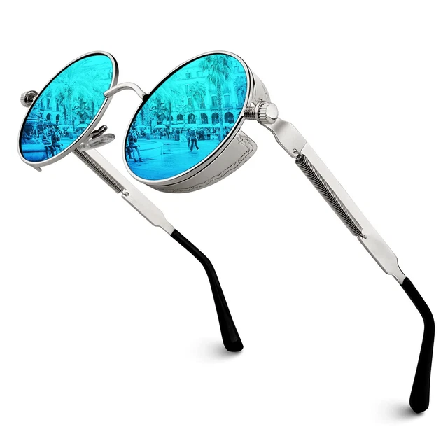 GQUEEN LUNETTES DE soleil Polarisées Ronde Rétro Métal Cadre Steampunk ...
