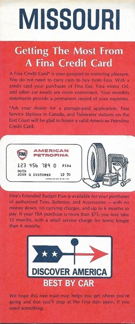 1969 FINA ROAD Map Missouri Route 66 Springfield Joplin Kansas City St ...