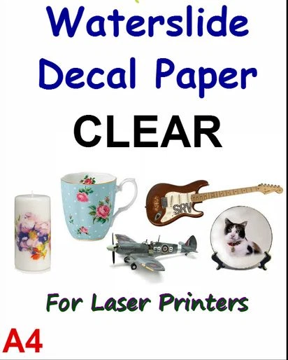 WATER SLIDE DECAL CLEAR & WHITE FOR LASER PRINTER A4 TRANSFER PAPER 8.3 ...