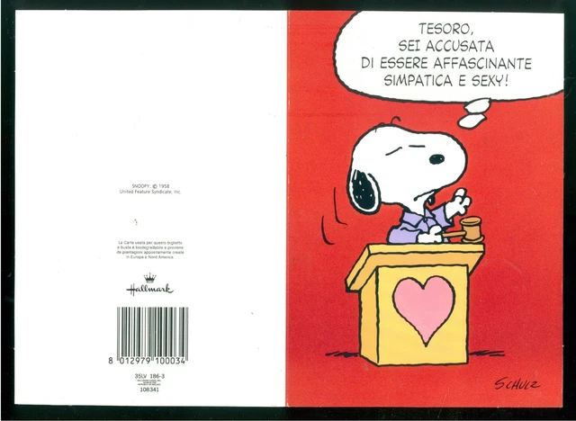 PEANUTS SCHULZ SNOOPY Biglietto Auguri Gift Card Medio Hallmark Anni ...