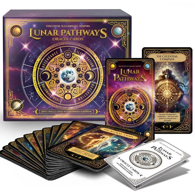 60-120 LUNAR PATHWAYS Oracle Cards Deck Tarot Card with Guide Book for ...