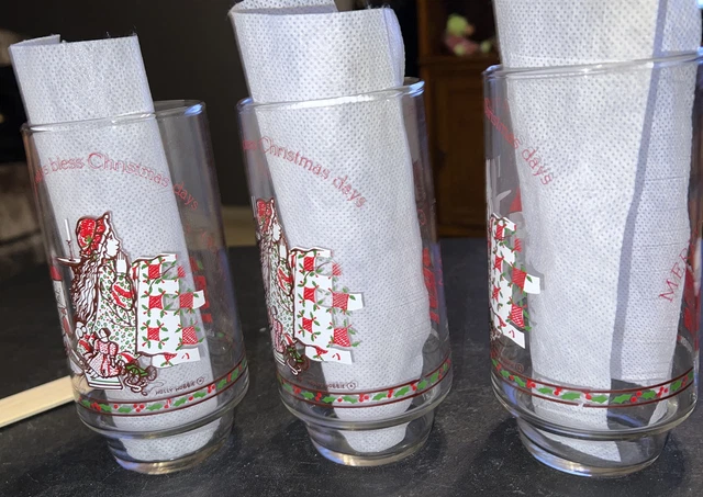 Coca Cola Holly Hobbie Christmas Drinking Glass Set Of 3 Vintage 1979 £